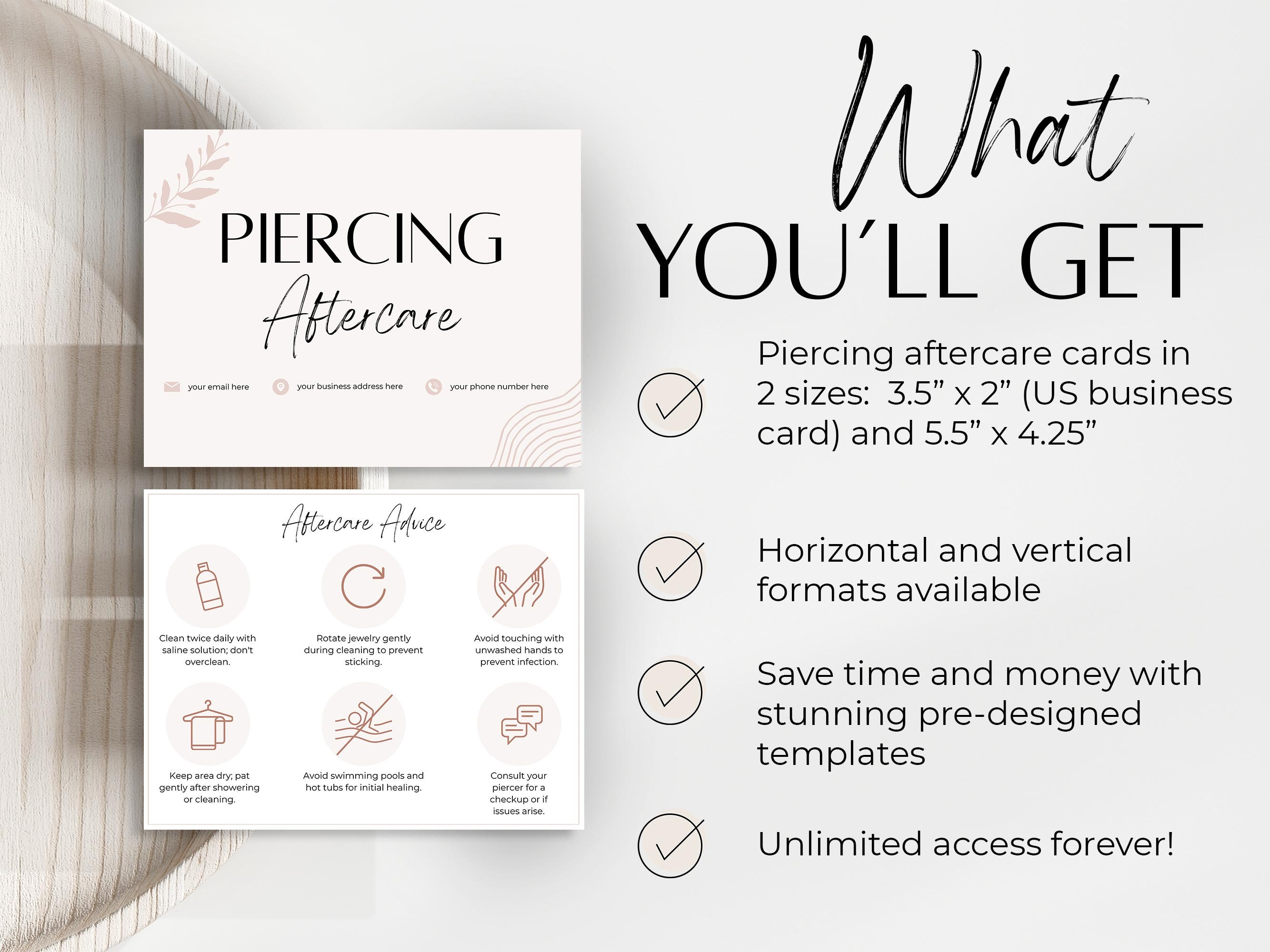 Piercing Aftercare Cards - Printable Customizable Care Instruction ...