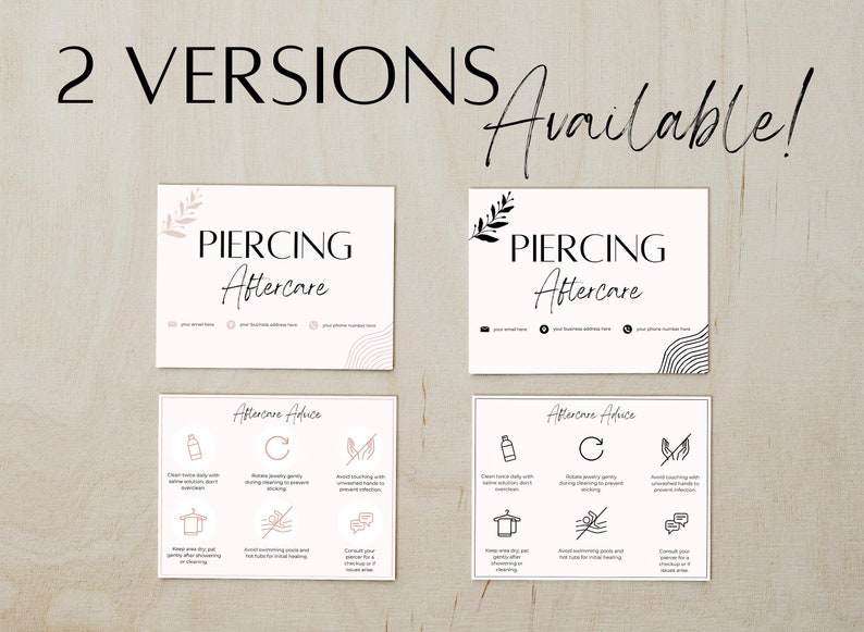 Piercing Aftercare Cards - Printable Customizable Care Instruction ...