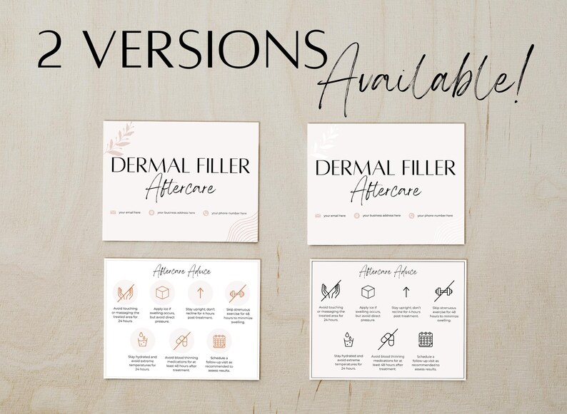 Dermal Filler Aftercare Cards - Printable & Customizable After Care ...