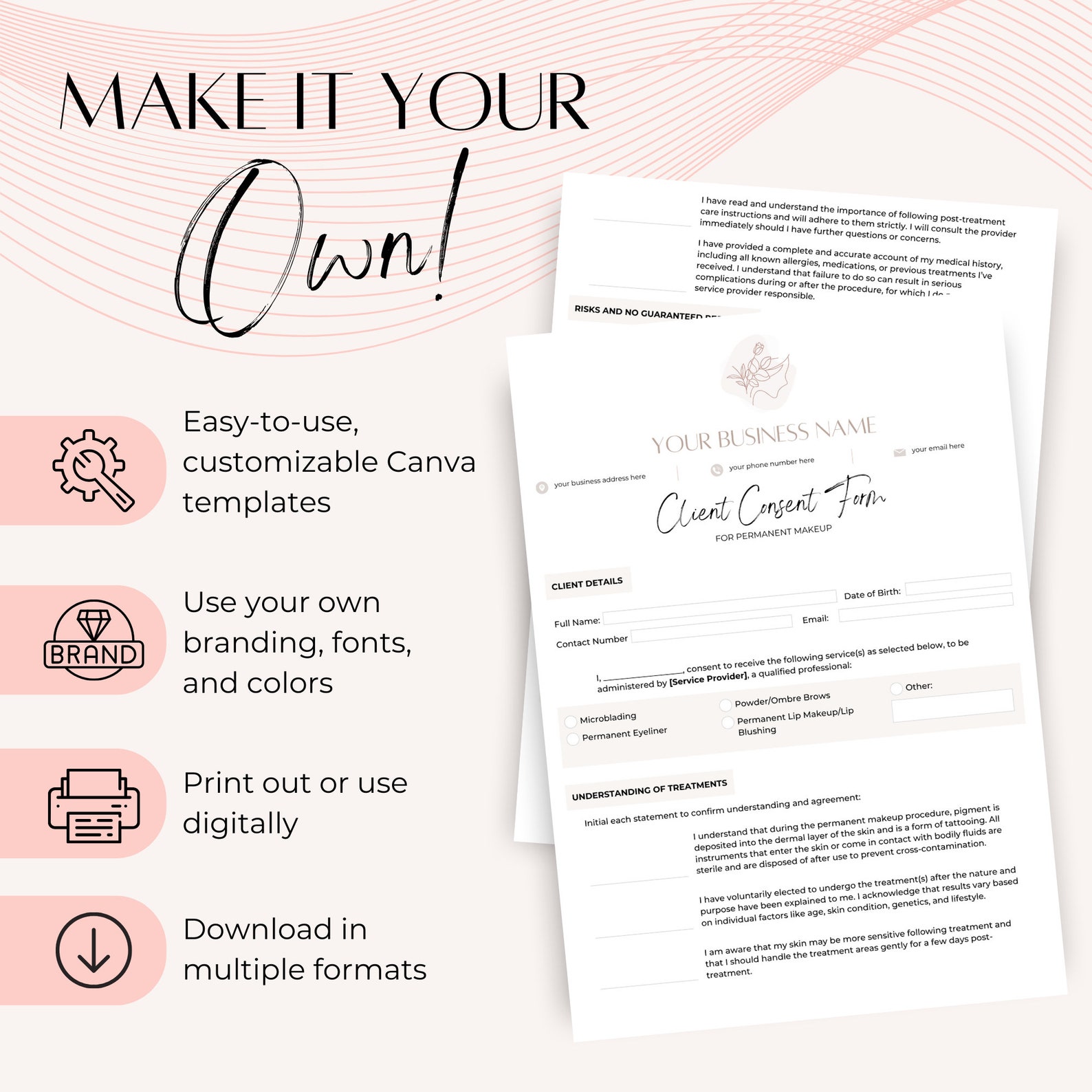 Permanent Makeup Forms - Editable Client Intake, Consent, Consultation ...