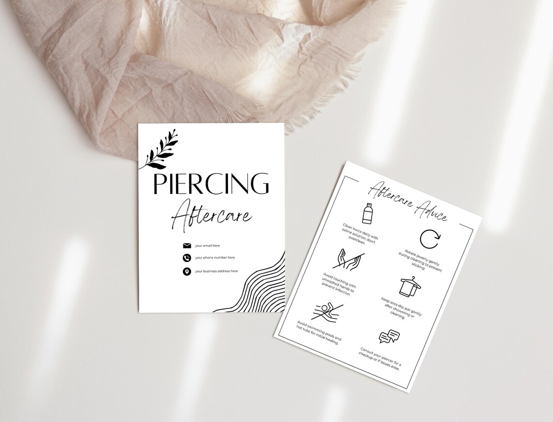Piercing Aftercare Cards - Printable Customizable Care Instruction ...