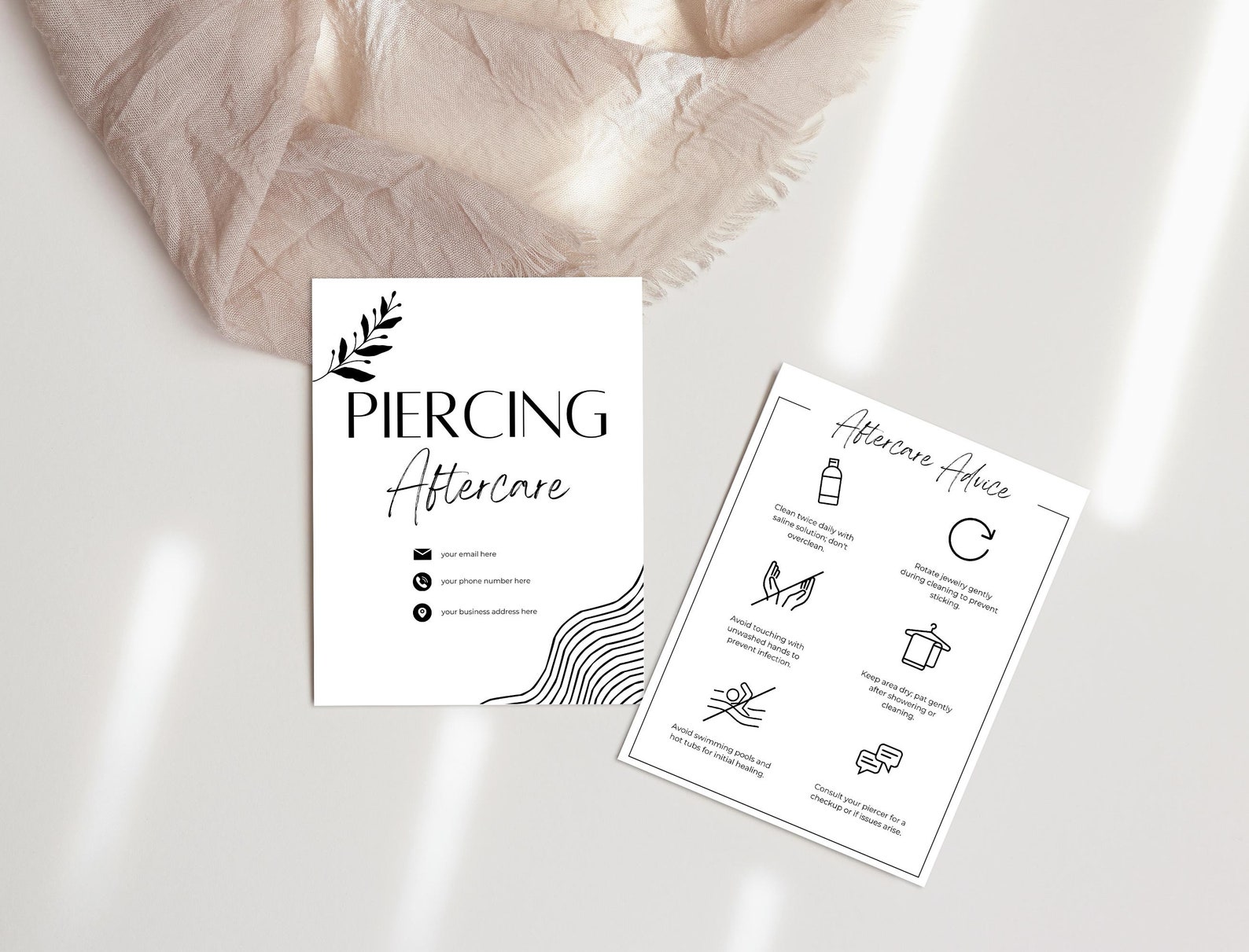 Piercing Aftercare Cards - Printable Customizable Care Instruction ...