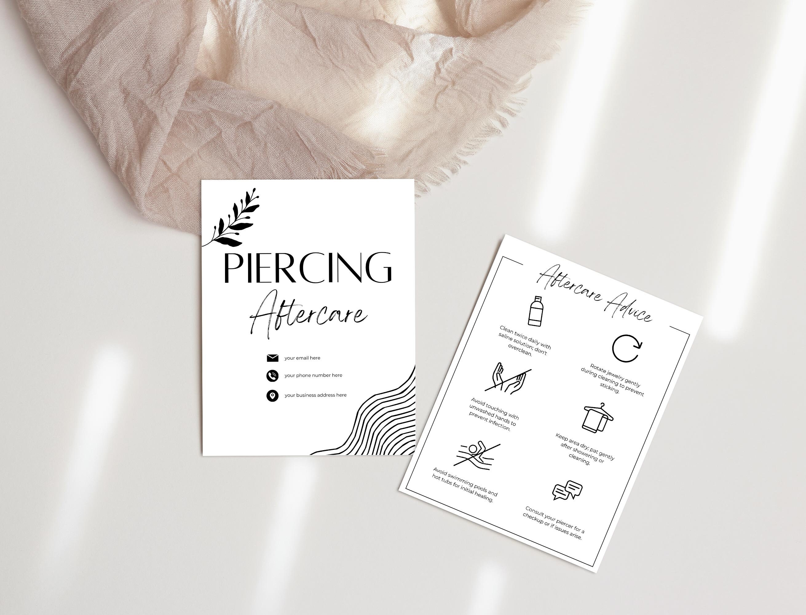 Piercing Aftercare Cards - Printable Customizable Care Instruction ...