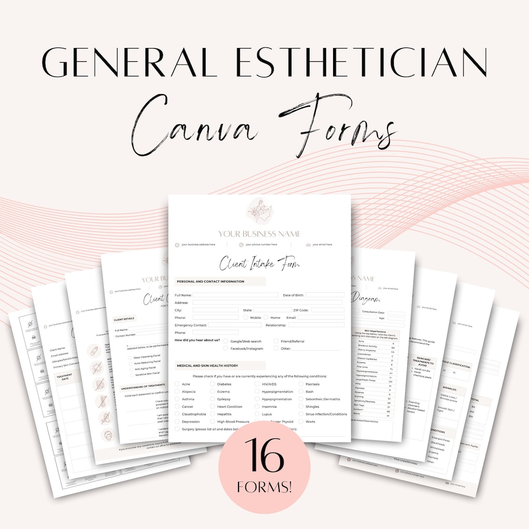 Esthetician Forms Bundle - Client Intake, Consent (editable Canva ...