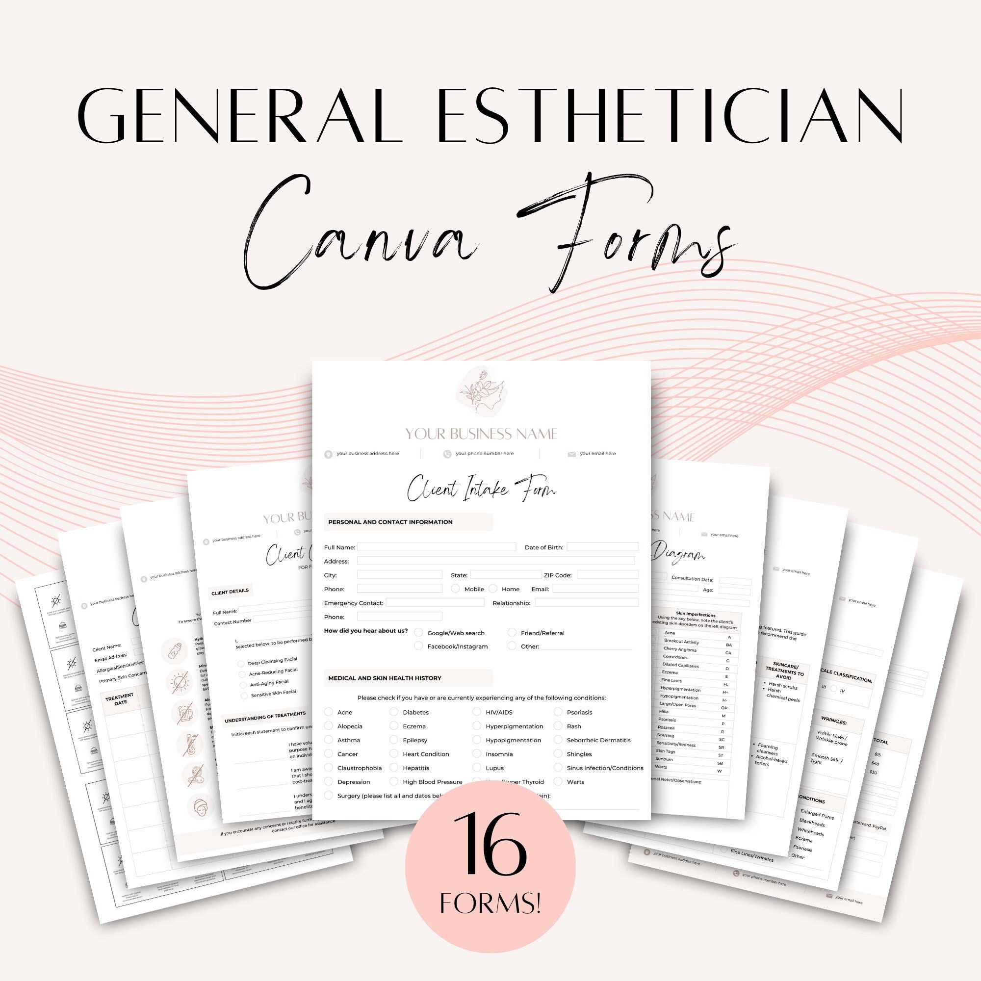 General Esthetician Forms Bundle - Editable Client Intake, Consent ...