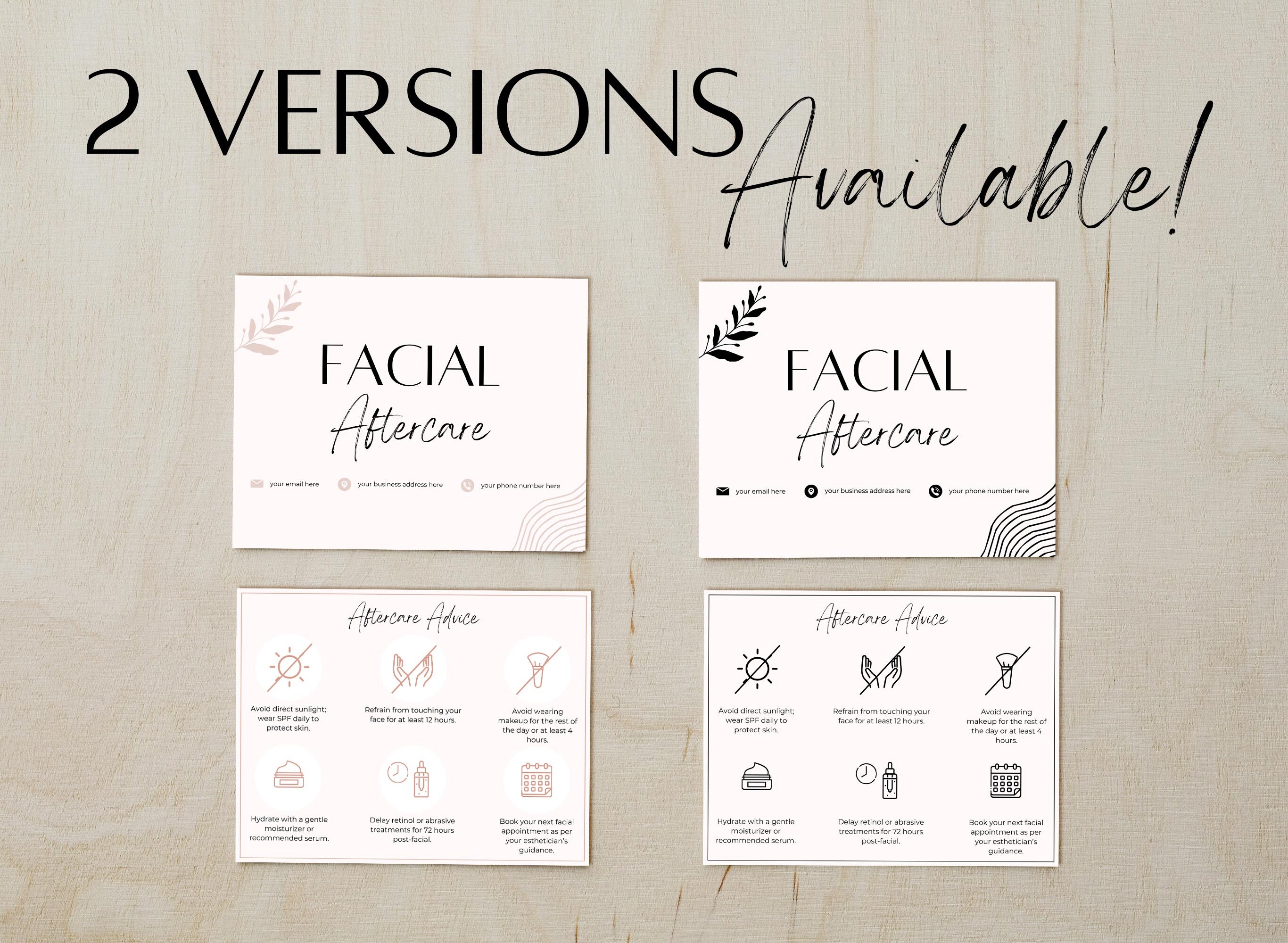 Facial Aftercare Cards Printable & Customizable Care Instruction ...