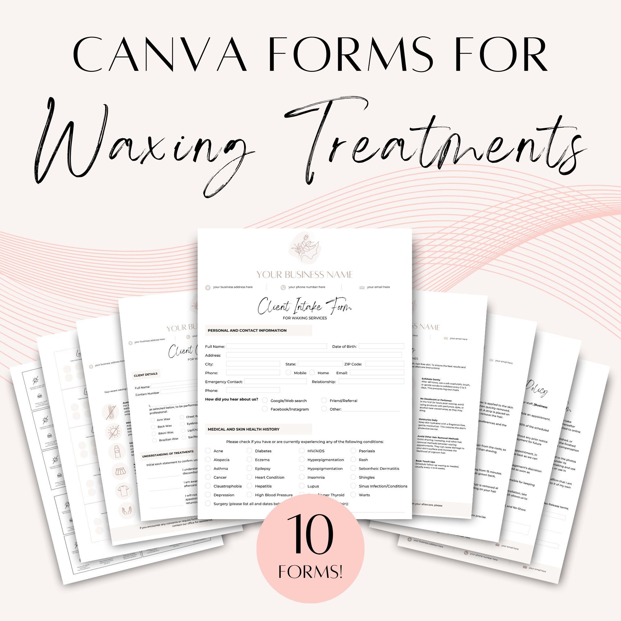 Waxing Treatment Forms Editable Client Intake, Consent, Consultation ...