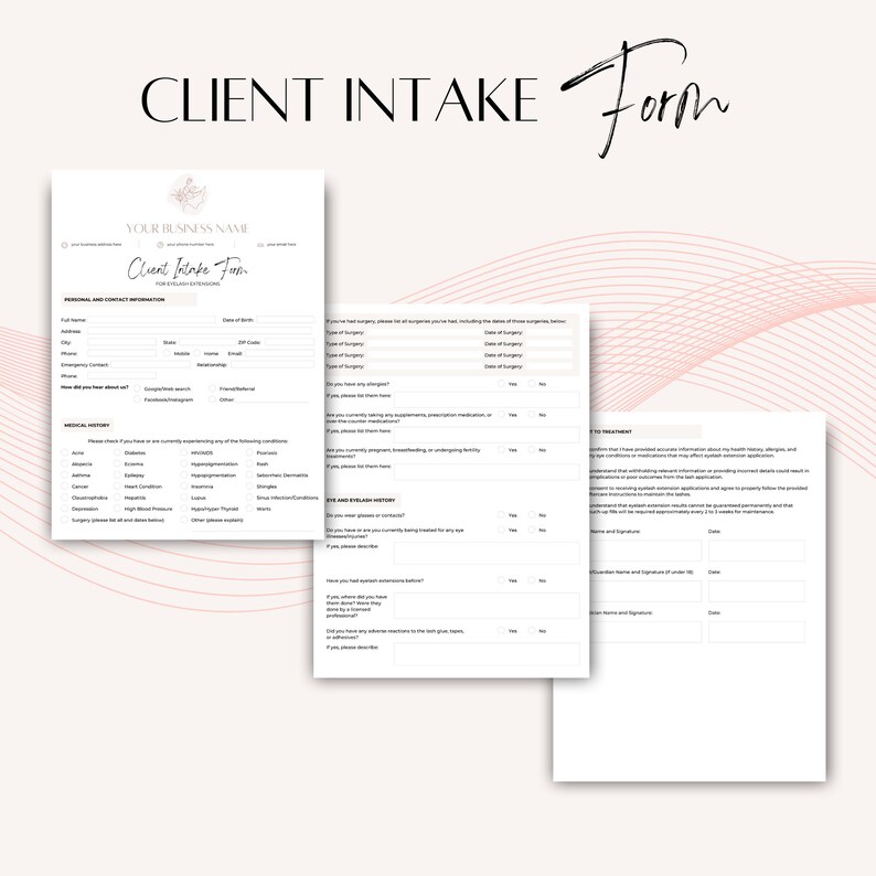 Eyelash Extension Forms - Editable Client Intake, Consent, Consultation ...