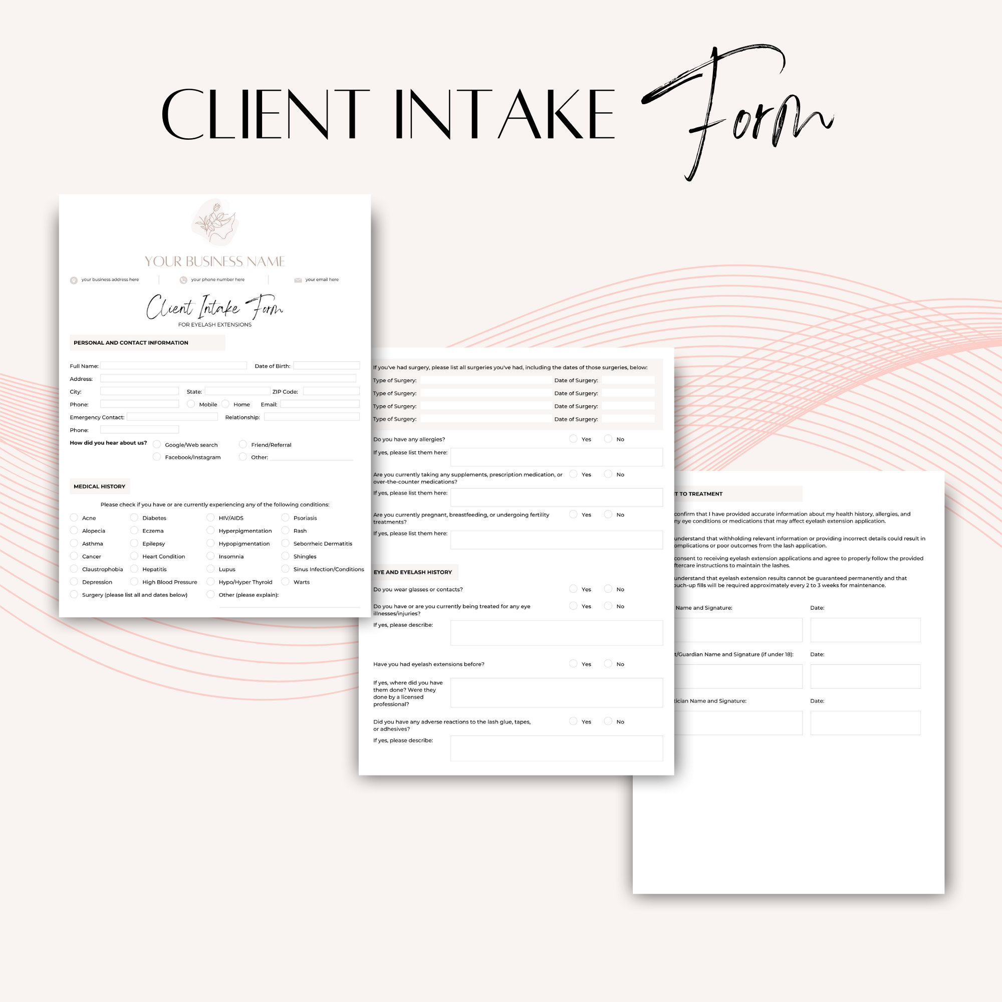 Eyelash Extension Forms - Editable Client Intake, Consent, Consultation ...