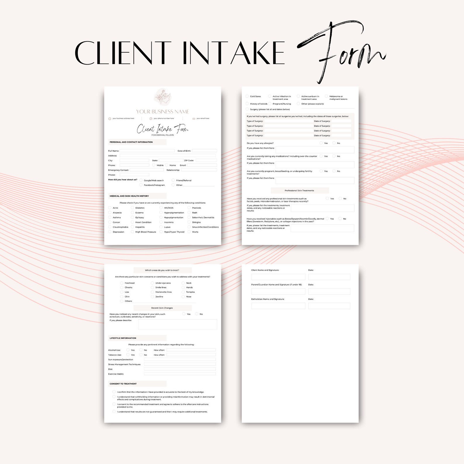 Dermal Filler Forms - Editable Client Intake, Consent, Consultation Forms for Aesthetic Services ...