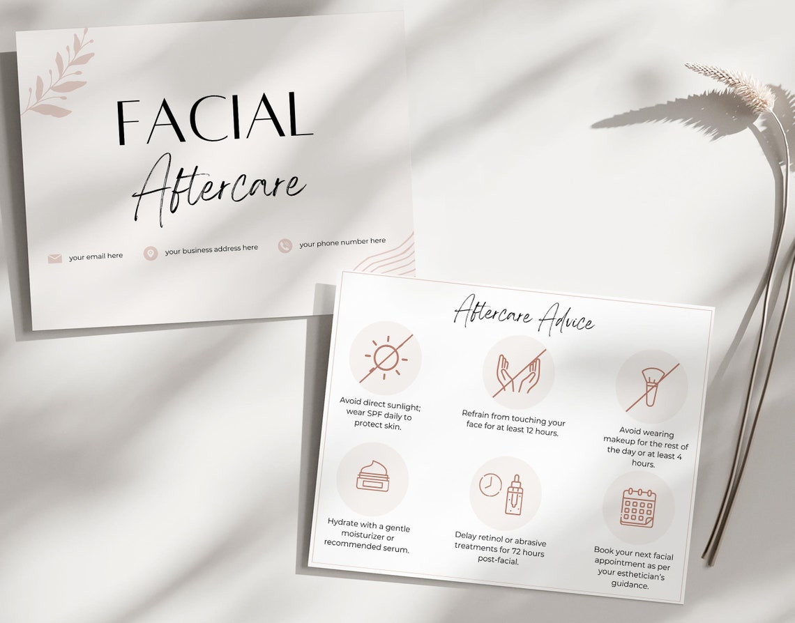 Facial Aftercare Cards - Printable & Customizable Care Instruction ...