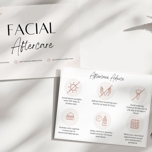 Facial Aftercare Cards - Printable & Customizable Care Instruction ...