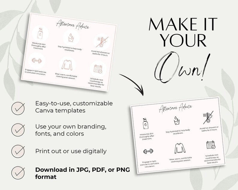 Cryotherapy Aftercare Cards - Printable & Customizable Care Instruction ...