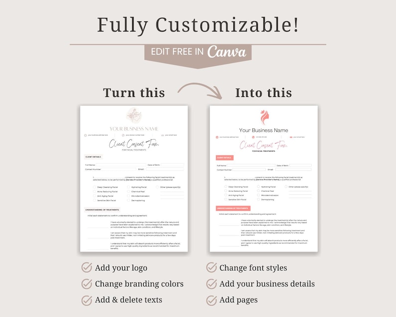Editable Facial Treatment and Client Forms – Client Intake, Consent ...