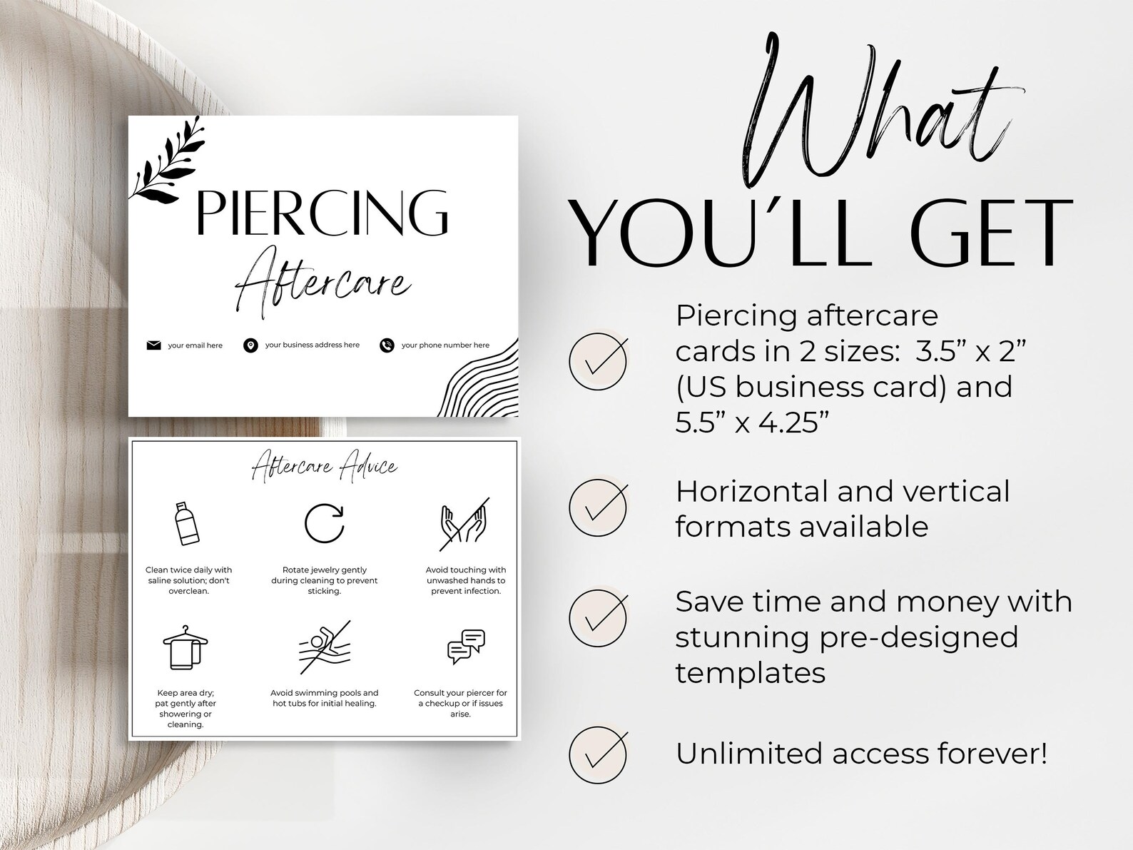 Piercing Aftercare Cards - Printable Customizable Care Instruction ...