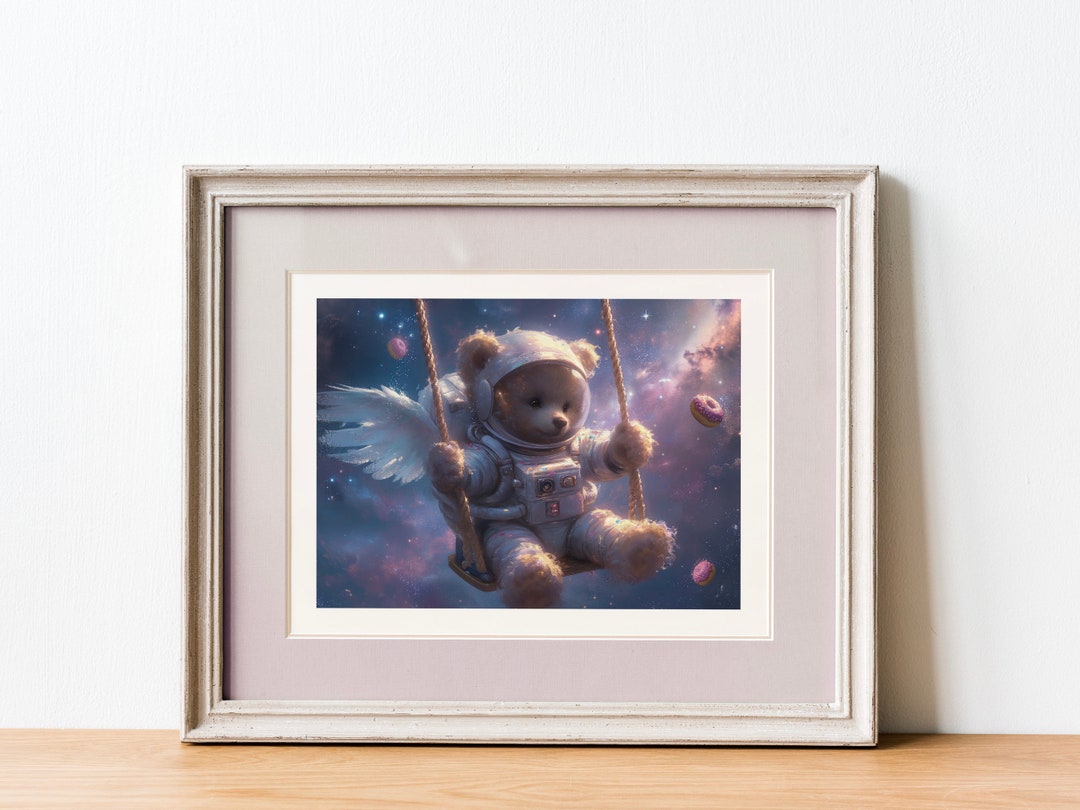 Astronaut Bear in Space - Milky Way, Wings, Pink Sprinkled Donut ...