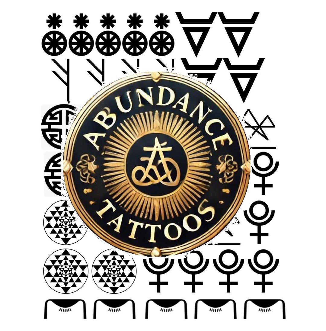 Abundance Symbol Temporary Tattoos Set, Wealth Attraction Symbols, Prosperity Manifestation ...