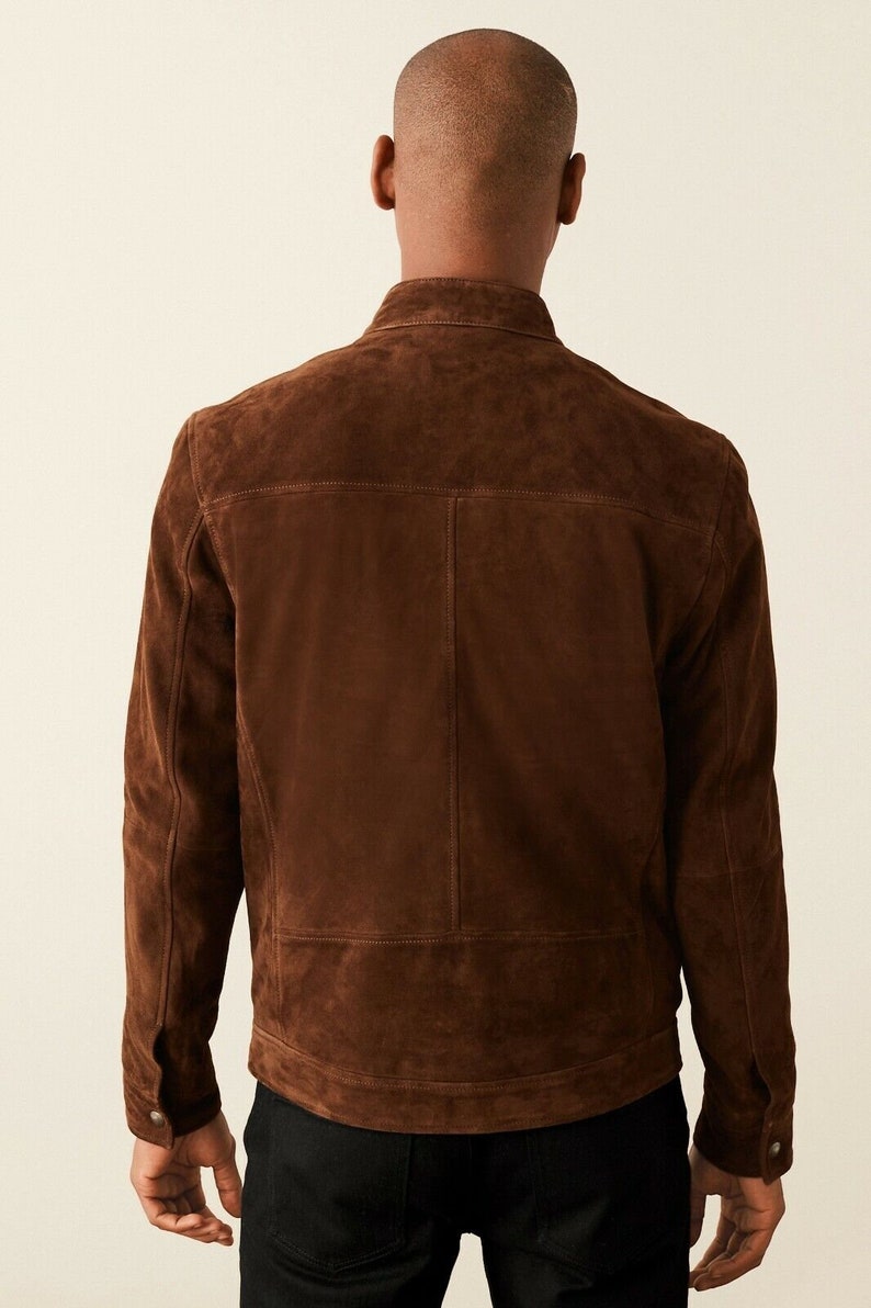 Men's Brown Suede Racer Neck Jacket - Etsy