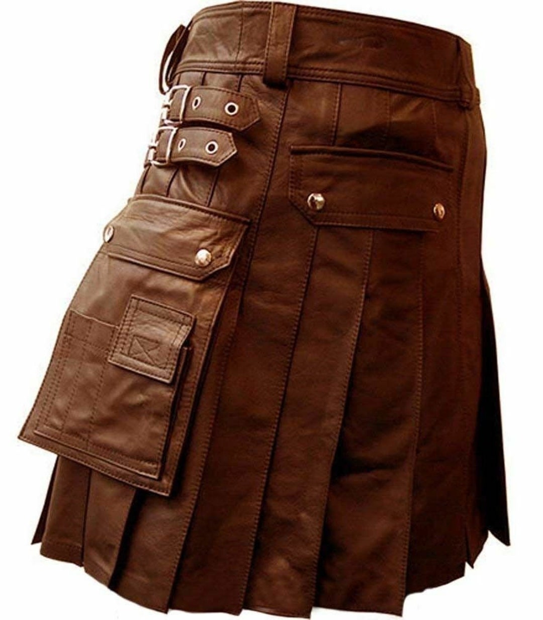 Men's Brown Genuine Leather Pleated Kilt - Etsy