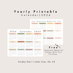 2024 Yearly Printable Calendar, Boho Calendar, 2024 Calendar, Digital ...