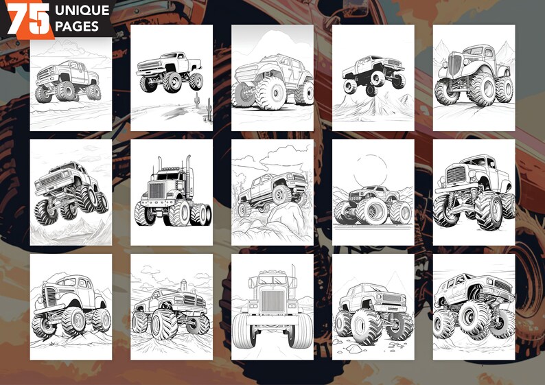 75 EPIC Monster Truck Coloring Pages for Kids, Children and Adults - Etsy