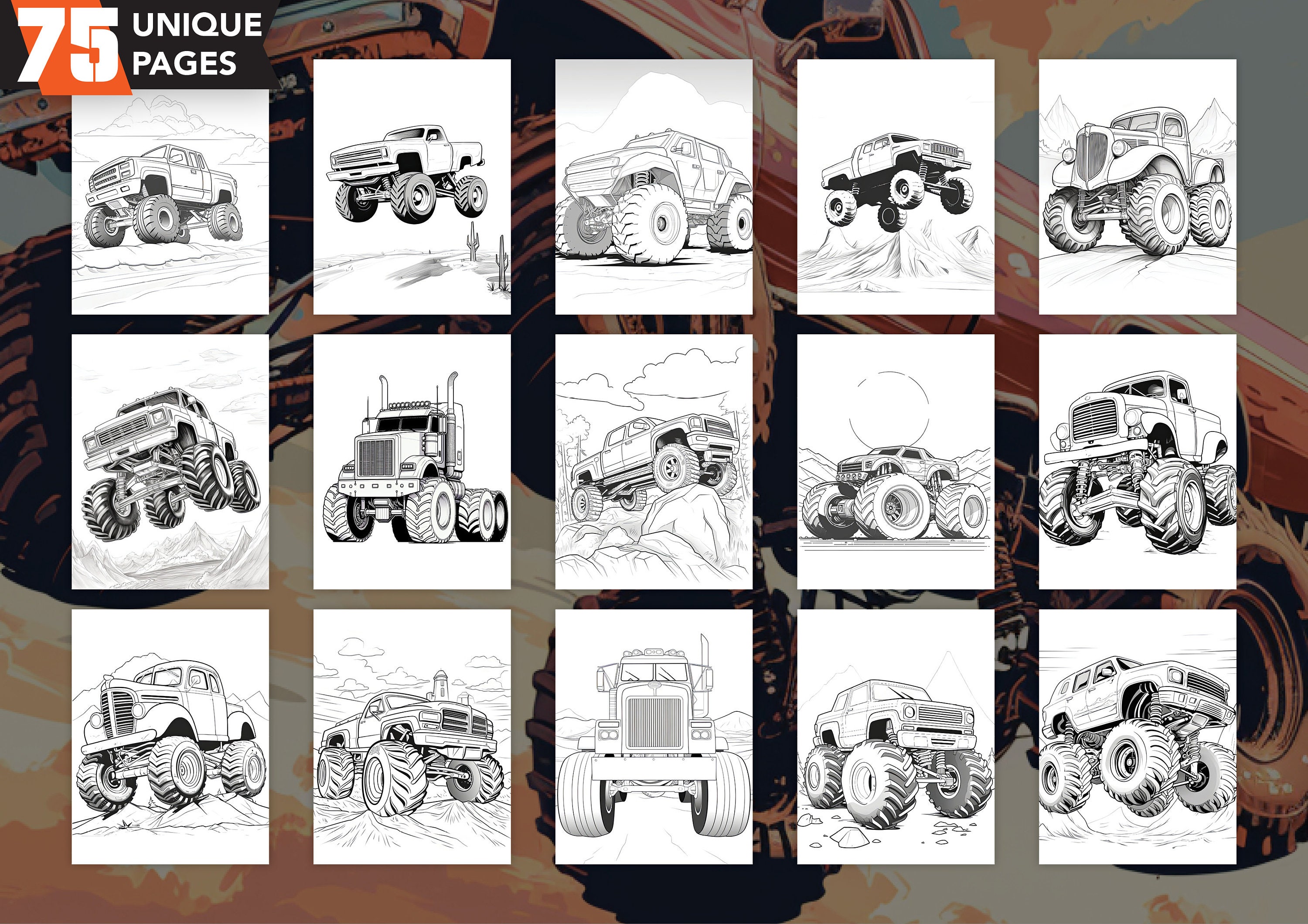 75 EPIC Monster Truck Coloring Pages for Kids, Children and Adults - Etsy
