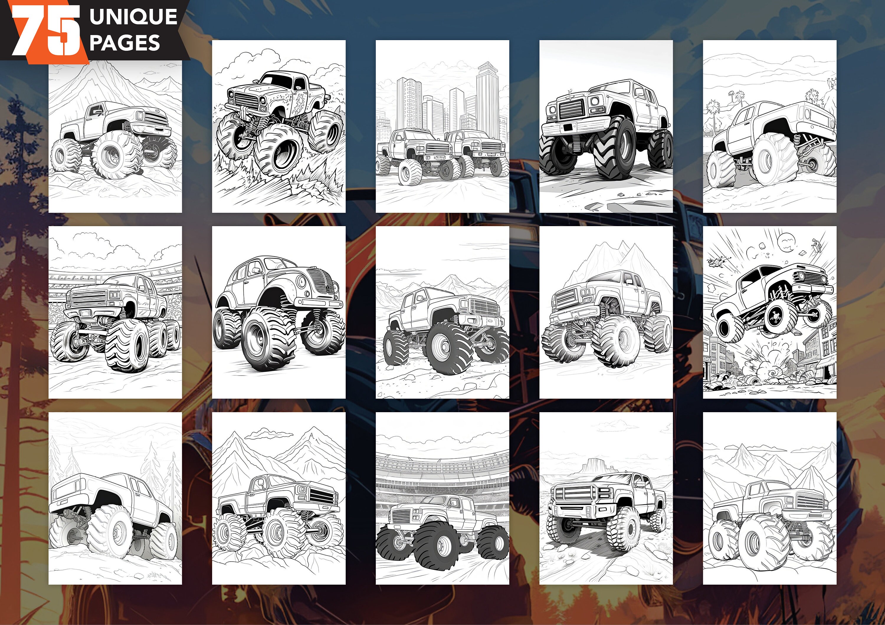 75 EPIC Monster Truck Coloring Pages for Kids, Children and Adults - Etsy