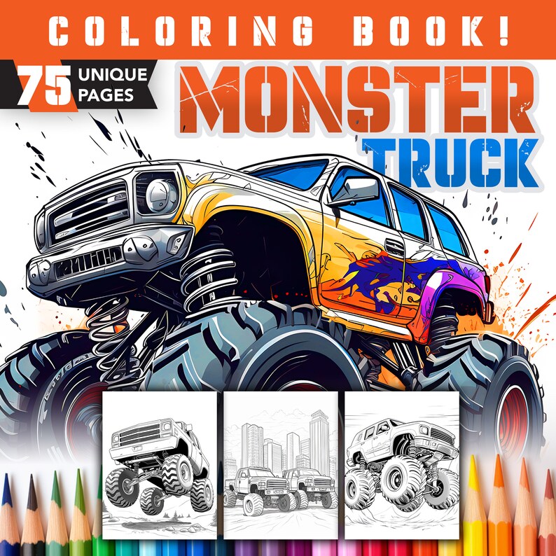 75 EPIC Monster Truck Coloring Pages for Kids, Children and Adults - Etsy