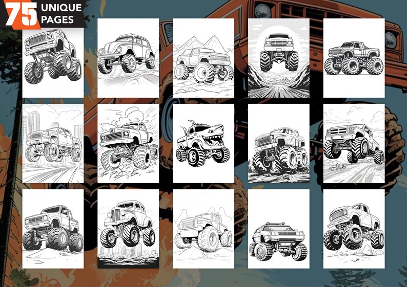 75 EPIC Monster Truck Coloring Pages for Kids, Children and Adults - Etsy