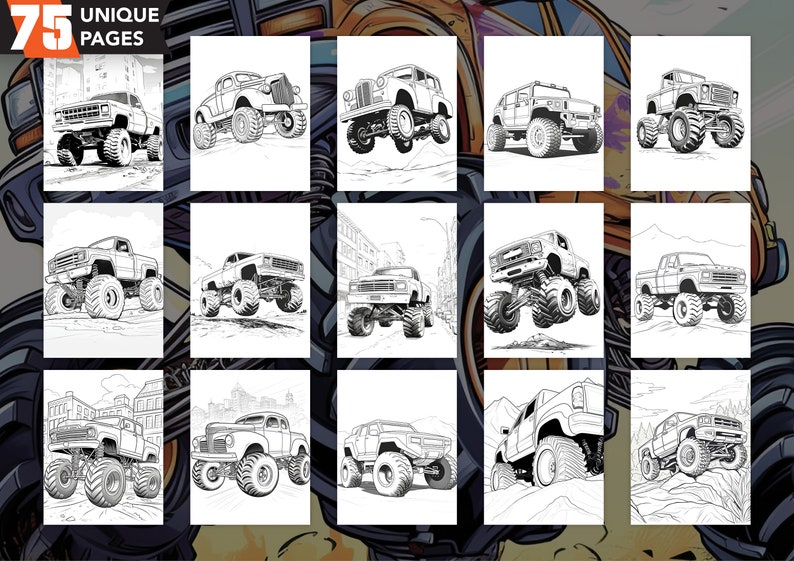 75 EPIC Monster Truck Coloring Pages for Kids, Children and Adults - Etsy