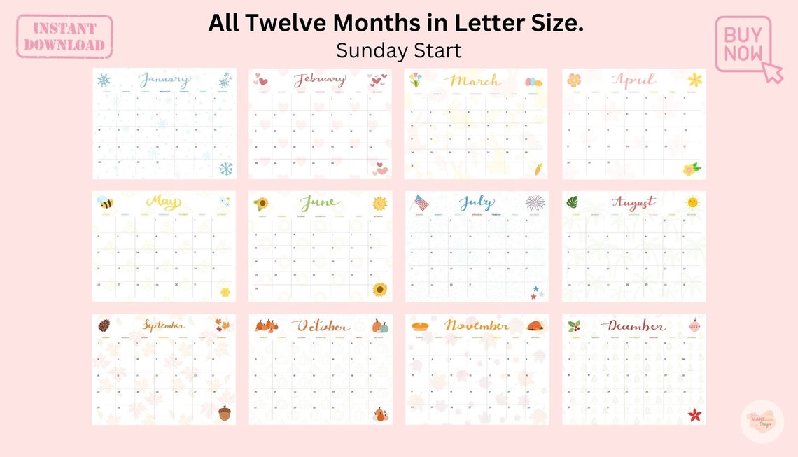 Printable Calendar 2024 | Monthly Planner 2024 | Letter Size ...