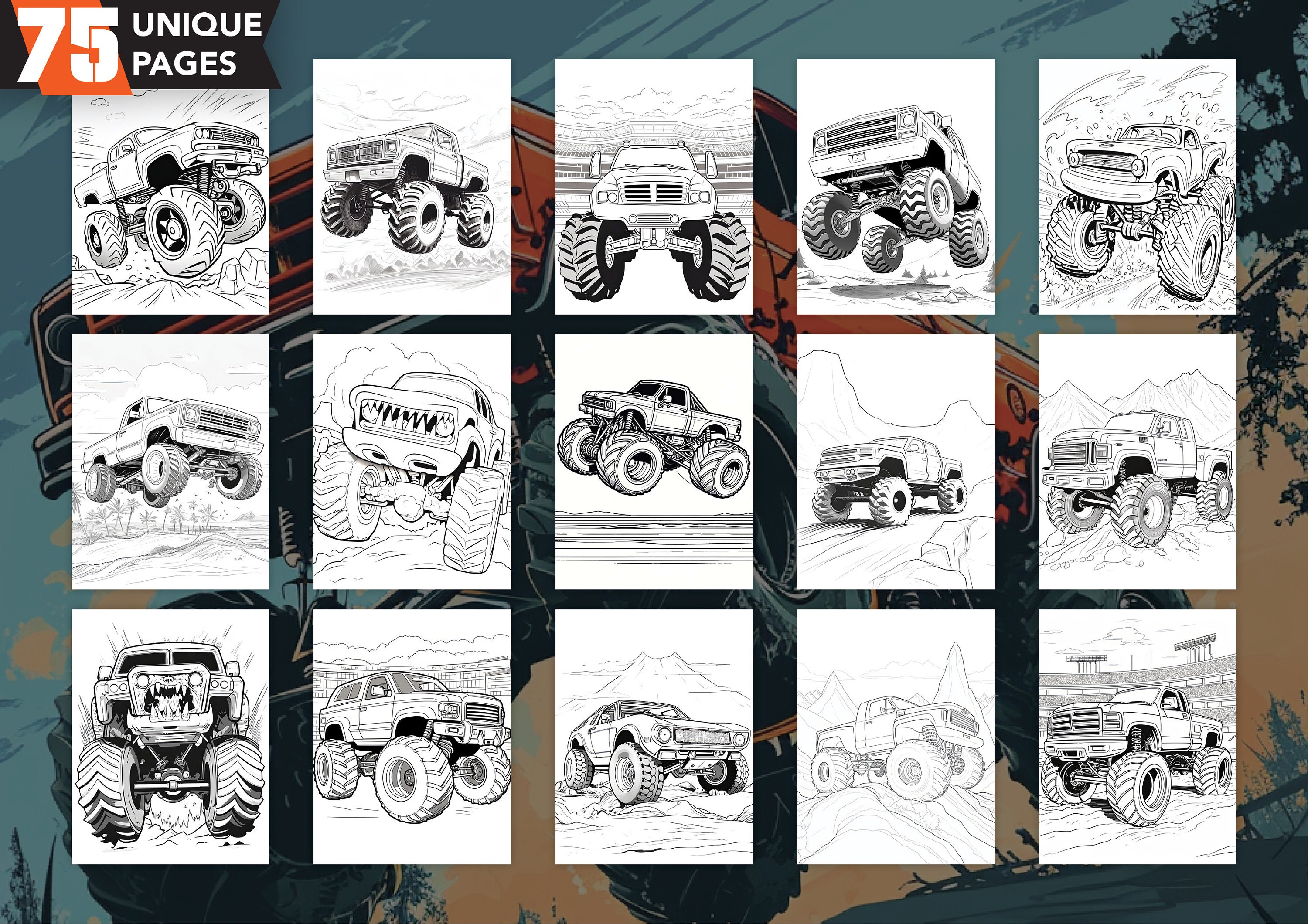 75 EPIC Monster Truck Coloring Pages for Kids, Children and Adults - Etsy