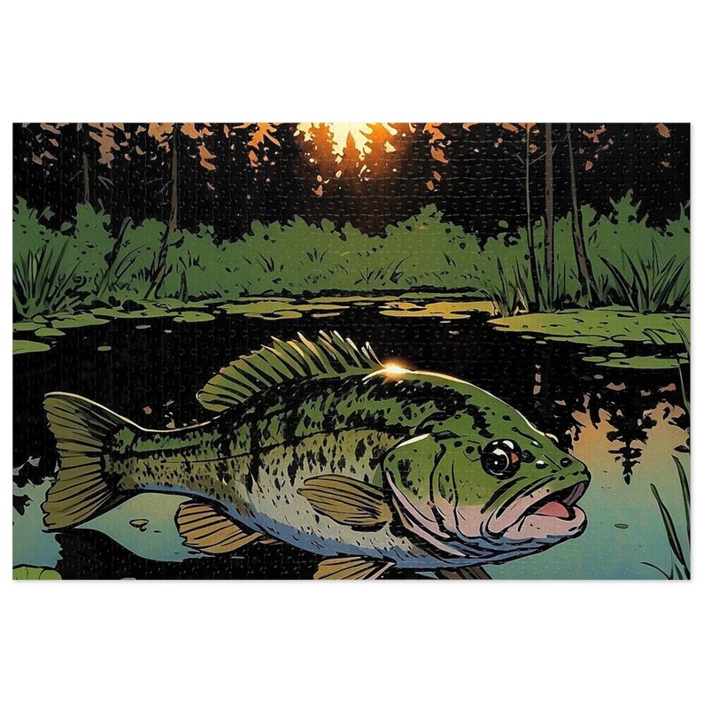 Jigsaw Puzzle: Anime Style Bass Fish Sunset Scene, Fishing Puzzle Game ...