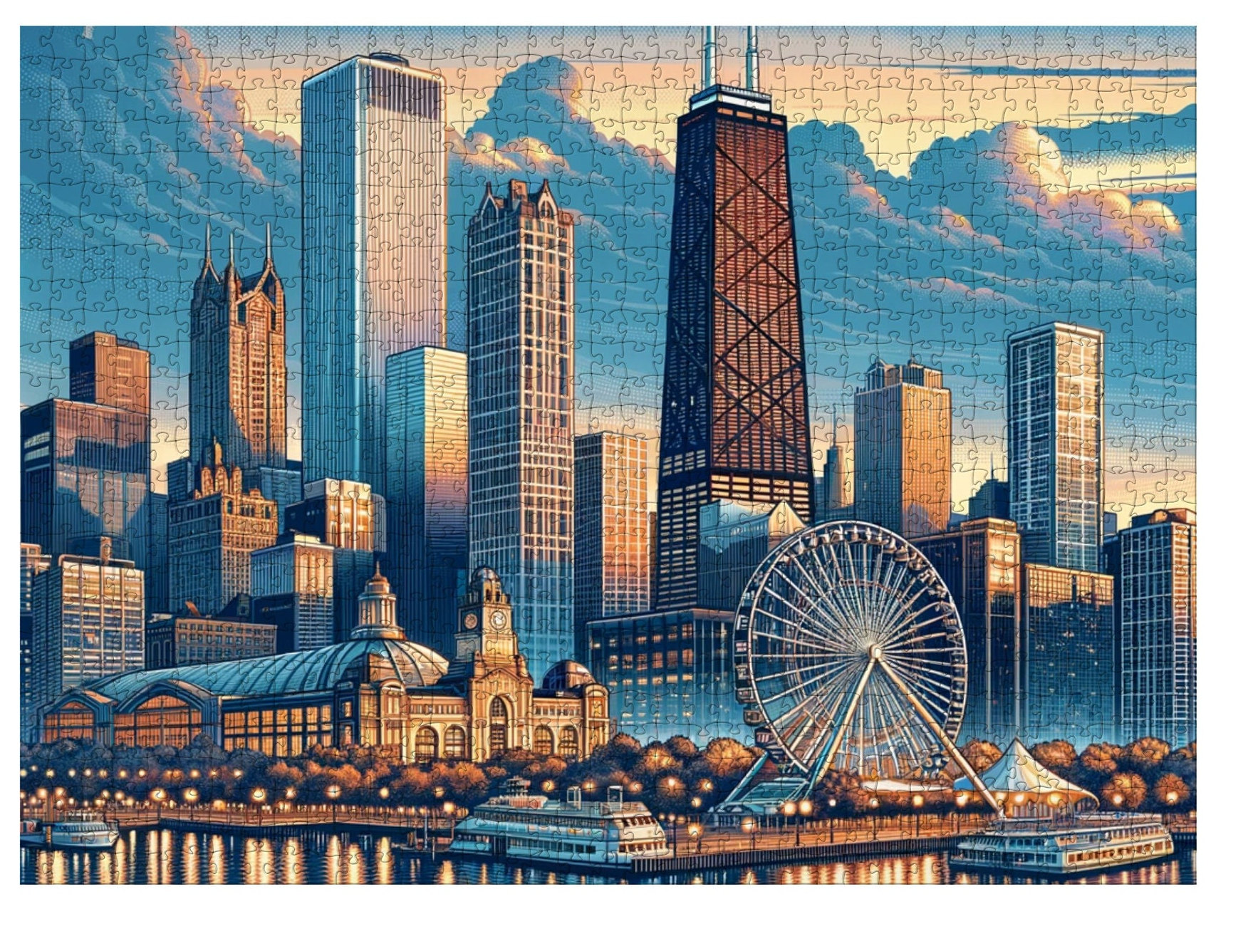 Chicago Skyline Puzzle, 1000 Piece Puzzle, Unique Jigsaw Puzzle, Adult ...