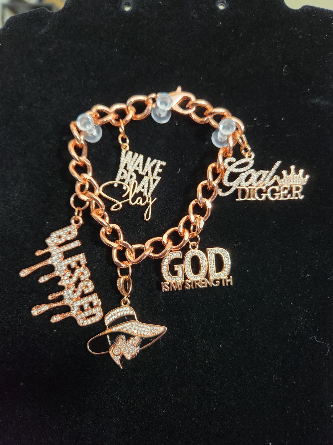 Rose Gold Chain Link Christian Charm Bracelet. YRG-102 - Etsy