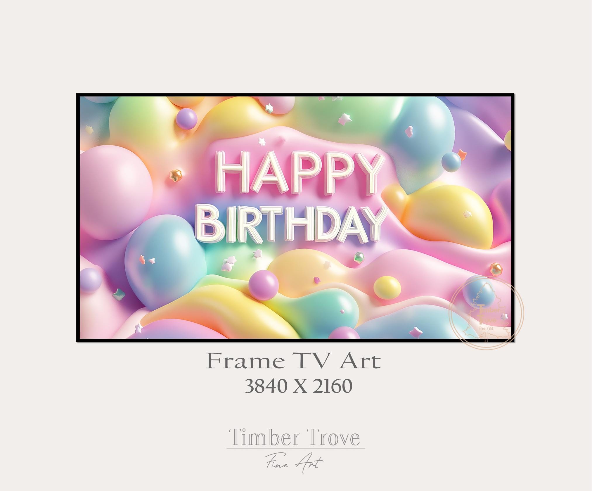 Cute Pastel Bubbles Happy Birthday Digital Frame TV Art | Soft and ...