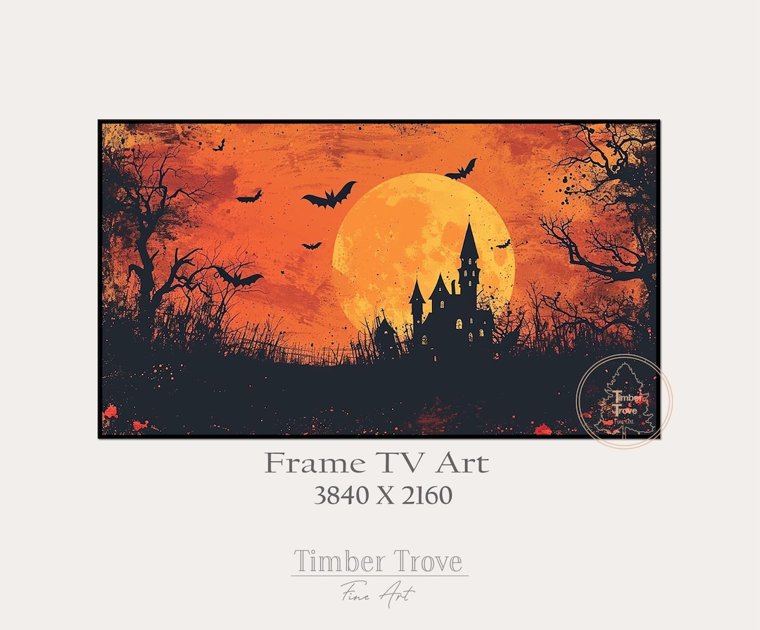Haunted House Frame TV Art | Full Moon Halloween Decor (digital ...