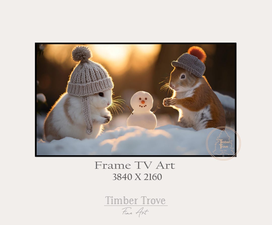 Bunny and Squirrel Snowman Art | Holiday Frame TV Art (digital Download ...