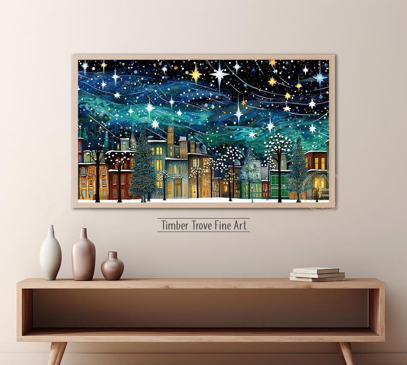 Snowy Christmas City Digital Frame TV Art Classic Holiday Scene ...