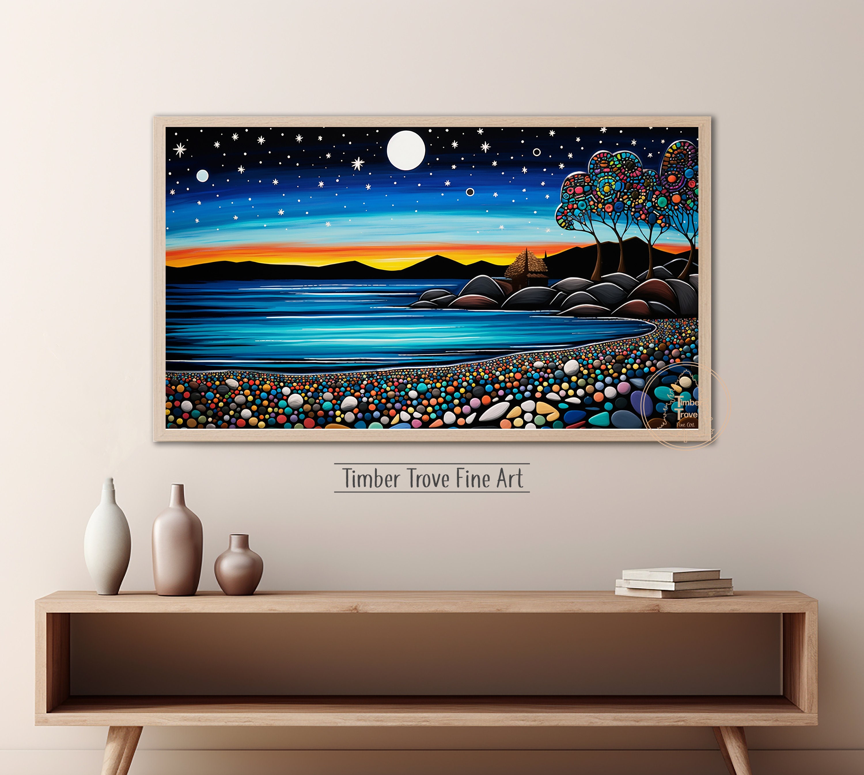 Whimsical Pebble Beach at Night Frame TV Art DIGITAL Download Instant ...