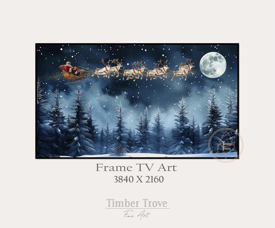 Christmas Eve Frame TV Art: Santa's Sleigh, Snowy Night (digital ...