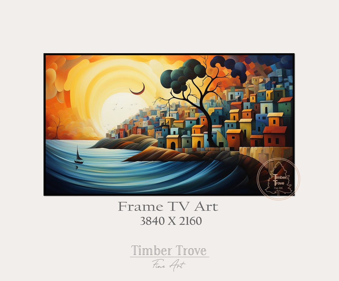 Folk Art Seaside Village Frame TV Art (digital Download) - Etsy