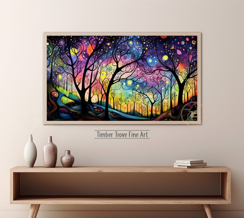 Whimsical Forest Landscape Frame TV Art: Vibrant Woodland Scene ...