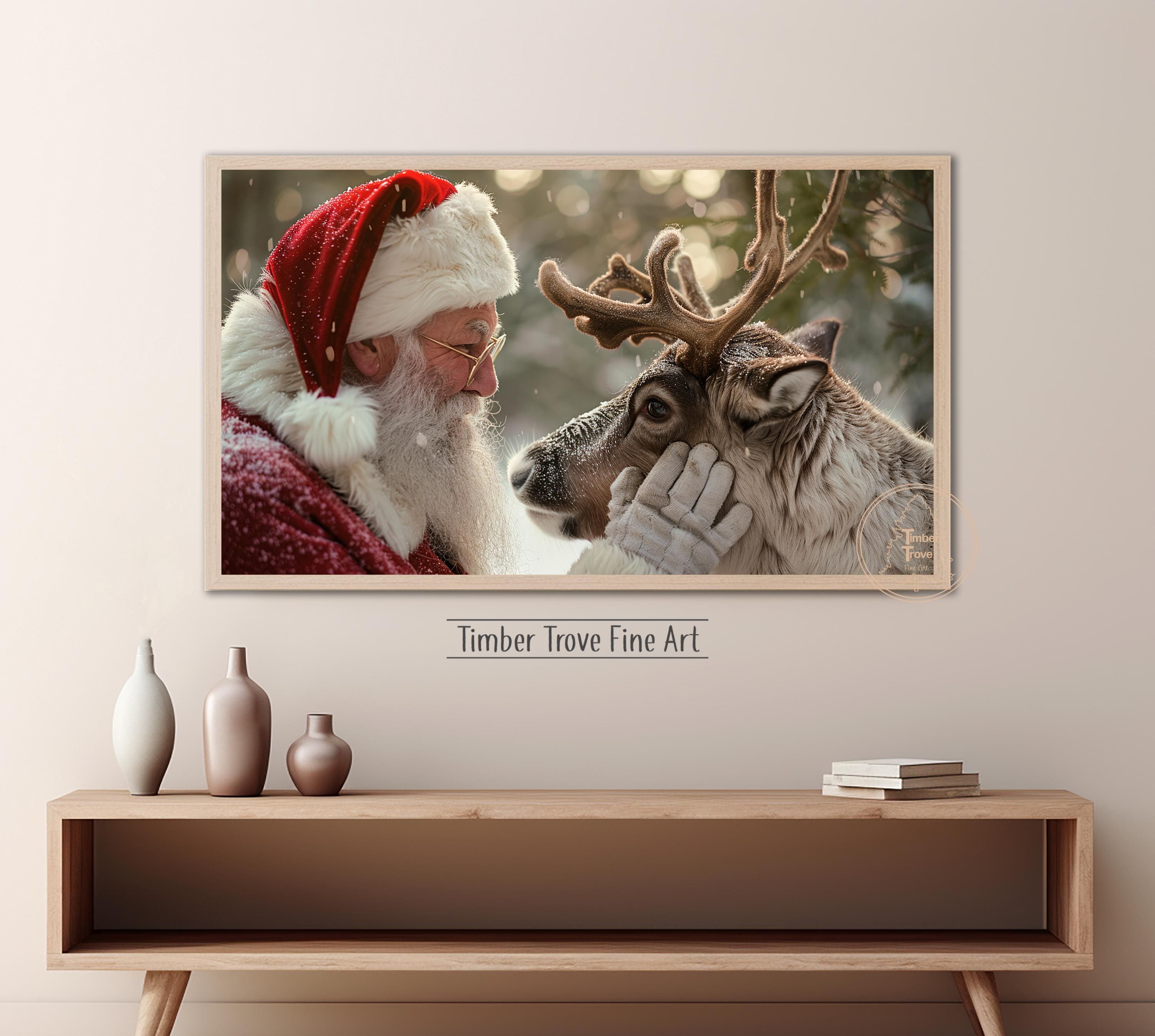 Santa Petting His Reindeer Digital Frame TV Art | Classic Holiday Scene ...