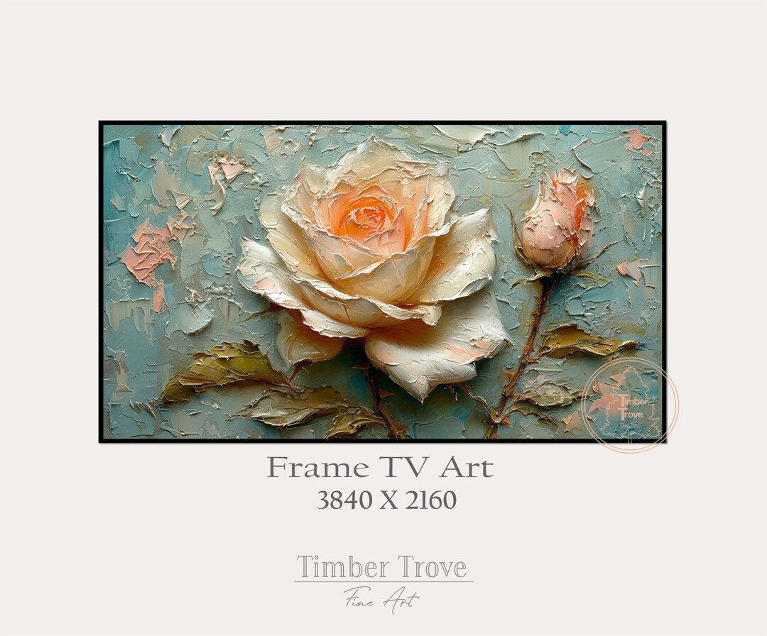 3D Textured Rose Painting - Frame TV Art DIGITAL Download - Instant ...