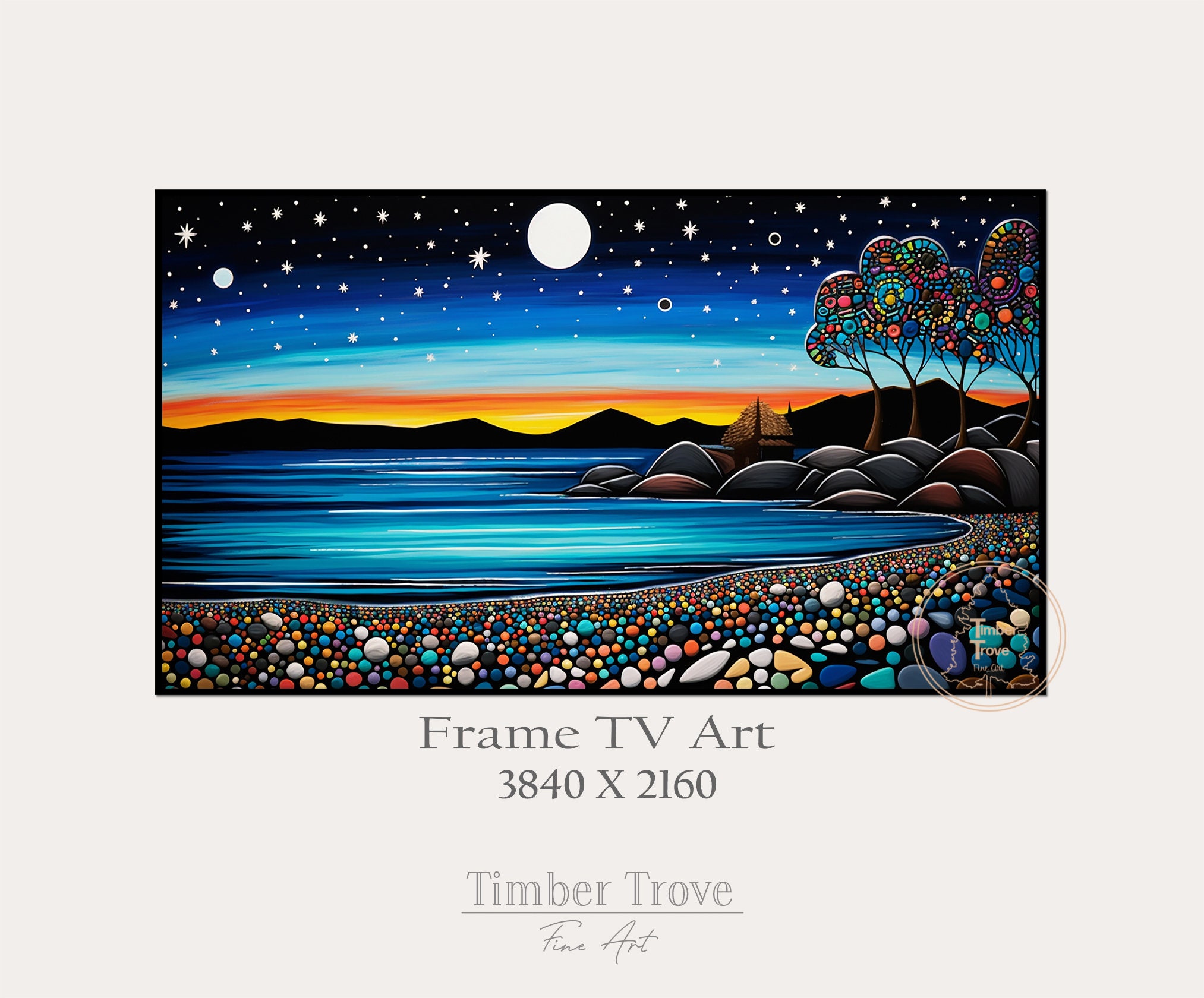 Whimsical Pebble Beach at Night Frame TV Art DIGITAL Download Instant ...