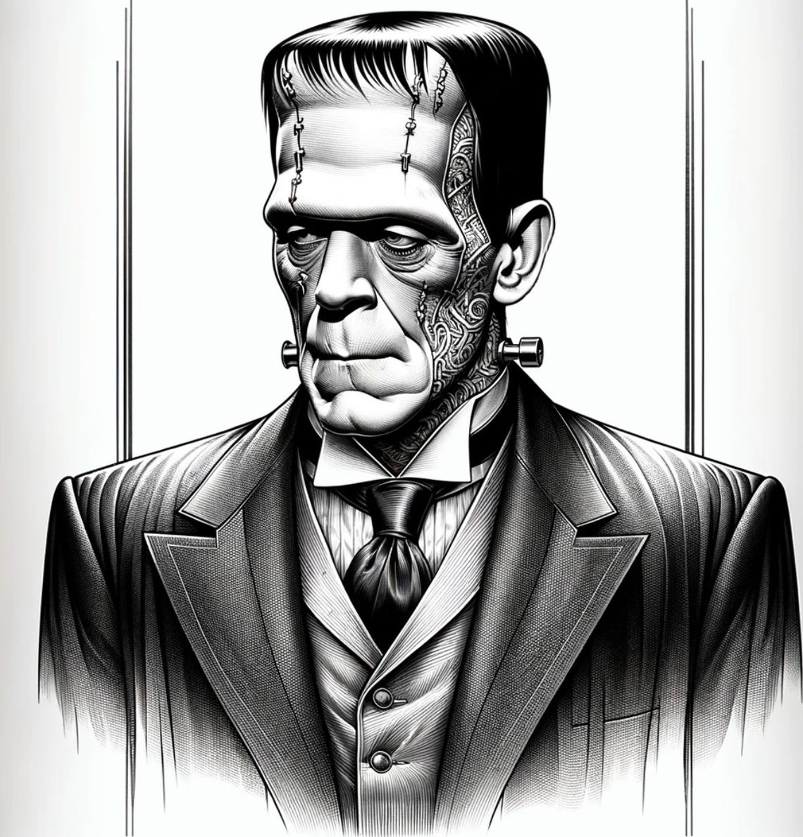 Frankenstein Black White Line Art - Etsy