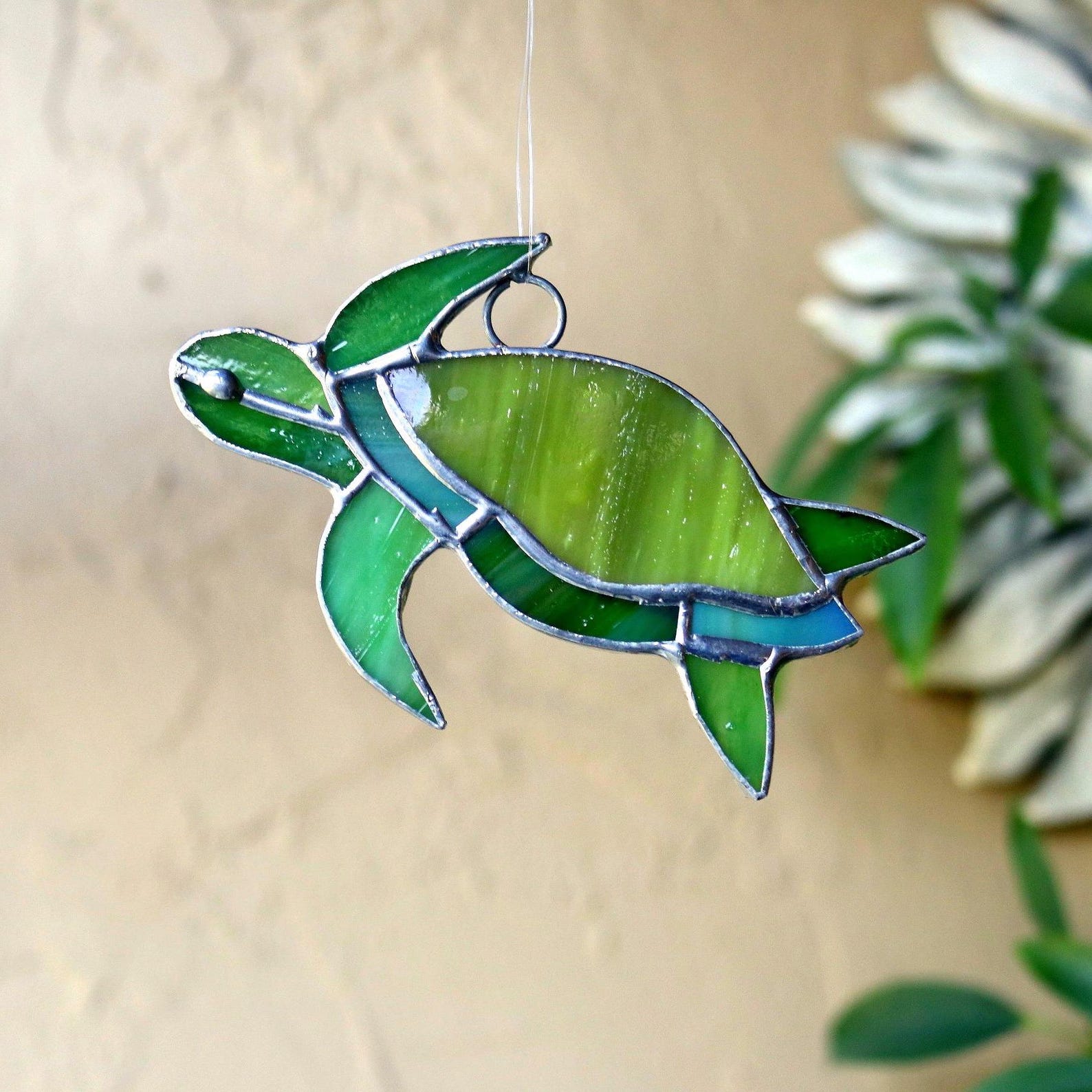 Handmade Stained Glass Turtle Suncatcher Window Decor Ocean Inspired ...