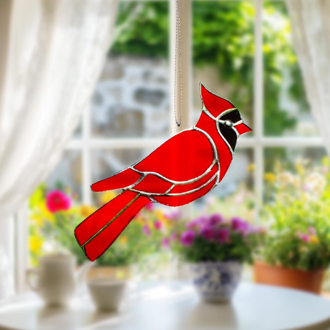 Cardinal Ornament Stained Glass Window Hangings Stained Glass Cardinal ...