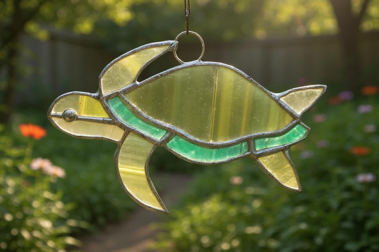 Handmade Stained Glass Turtle Suncatcher Window Decor Ocean Inspired ...